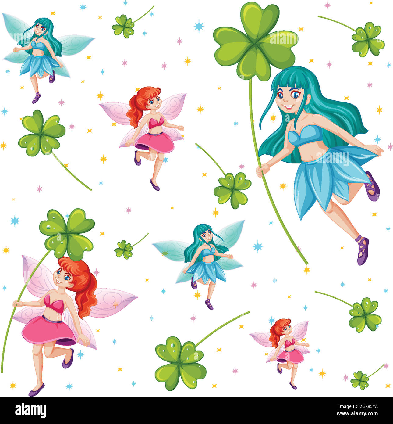 Fairy tales and lucky clover theme cartoon style on white background ...