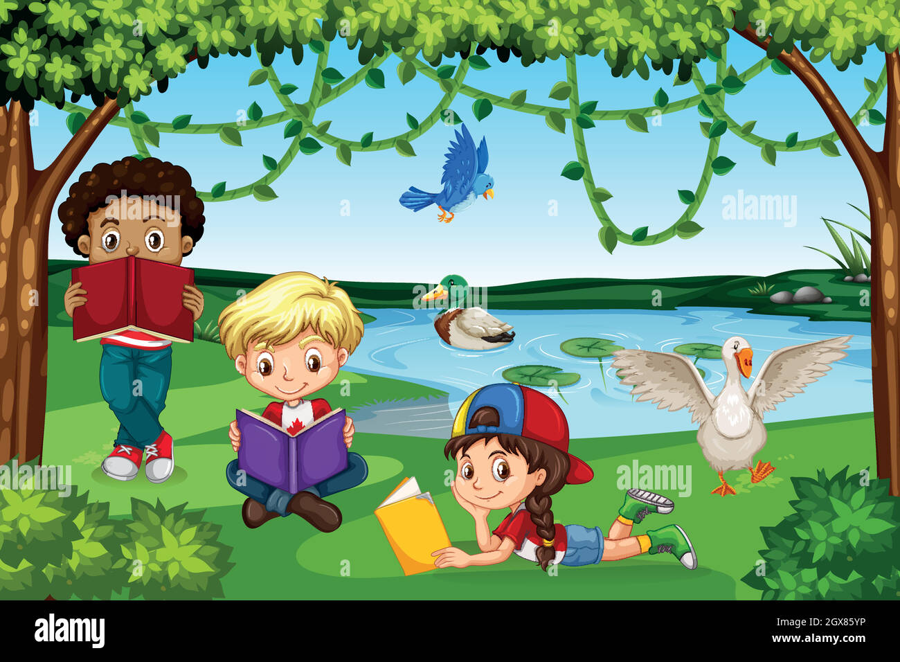 Children reading books in nature Stock Vector Image & Art - Alamy