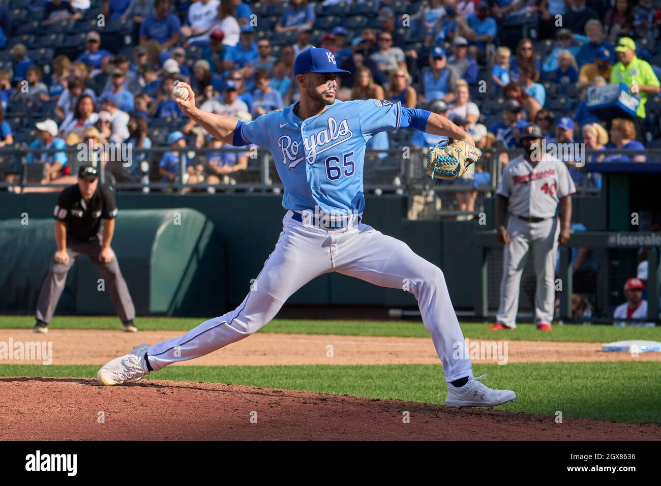 October 3 2021: Kansas City pitcher Dylan Coleman (65) makes a pitch ...