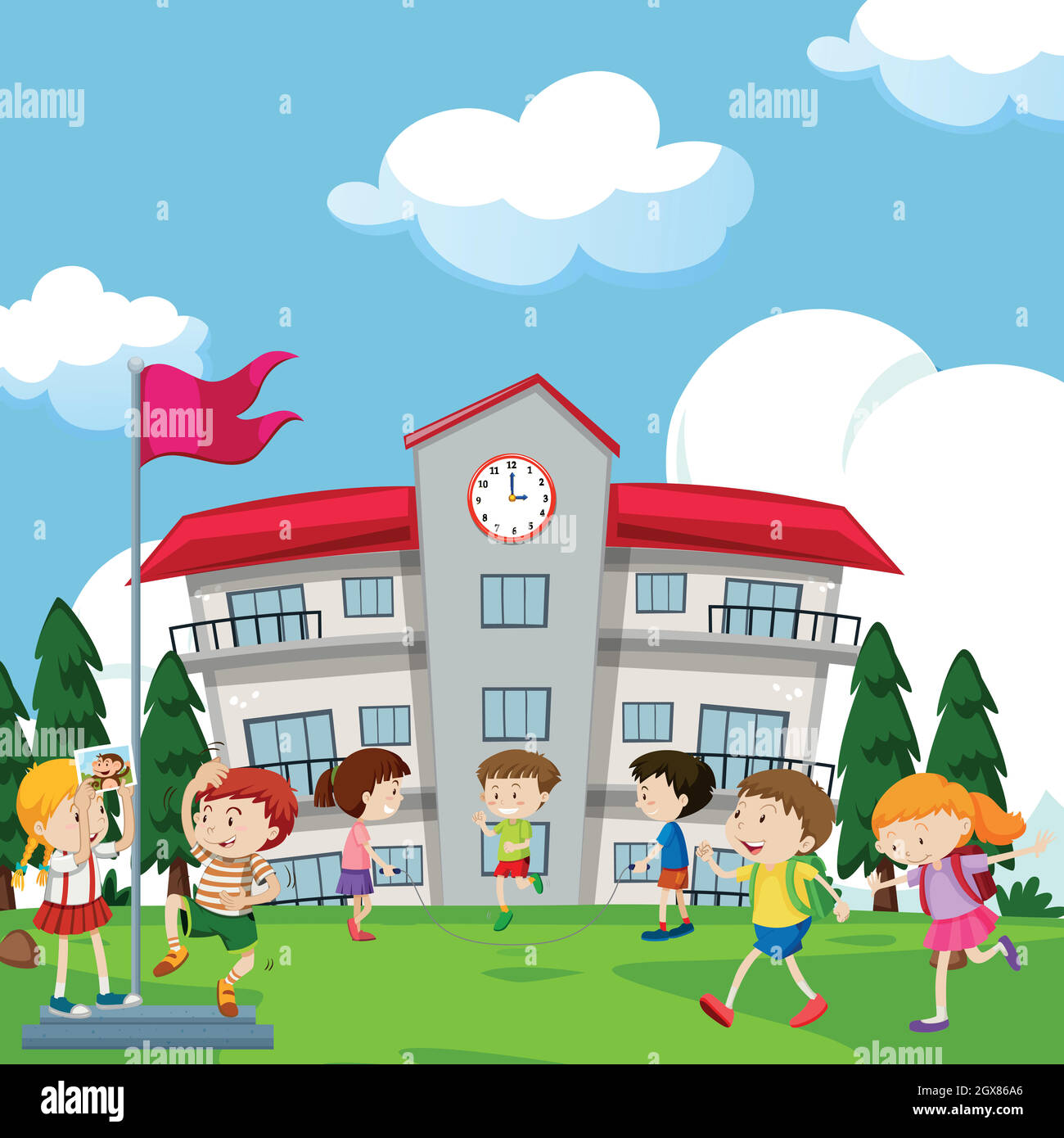 Students playing in front of school Stock Vector Image & Art - Alamy