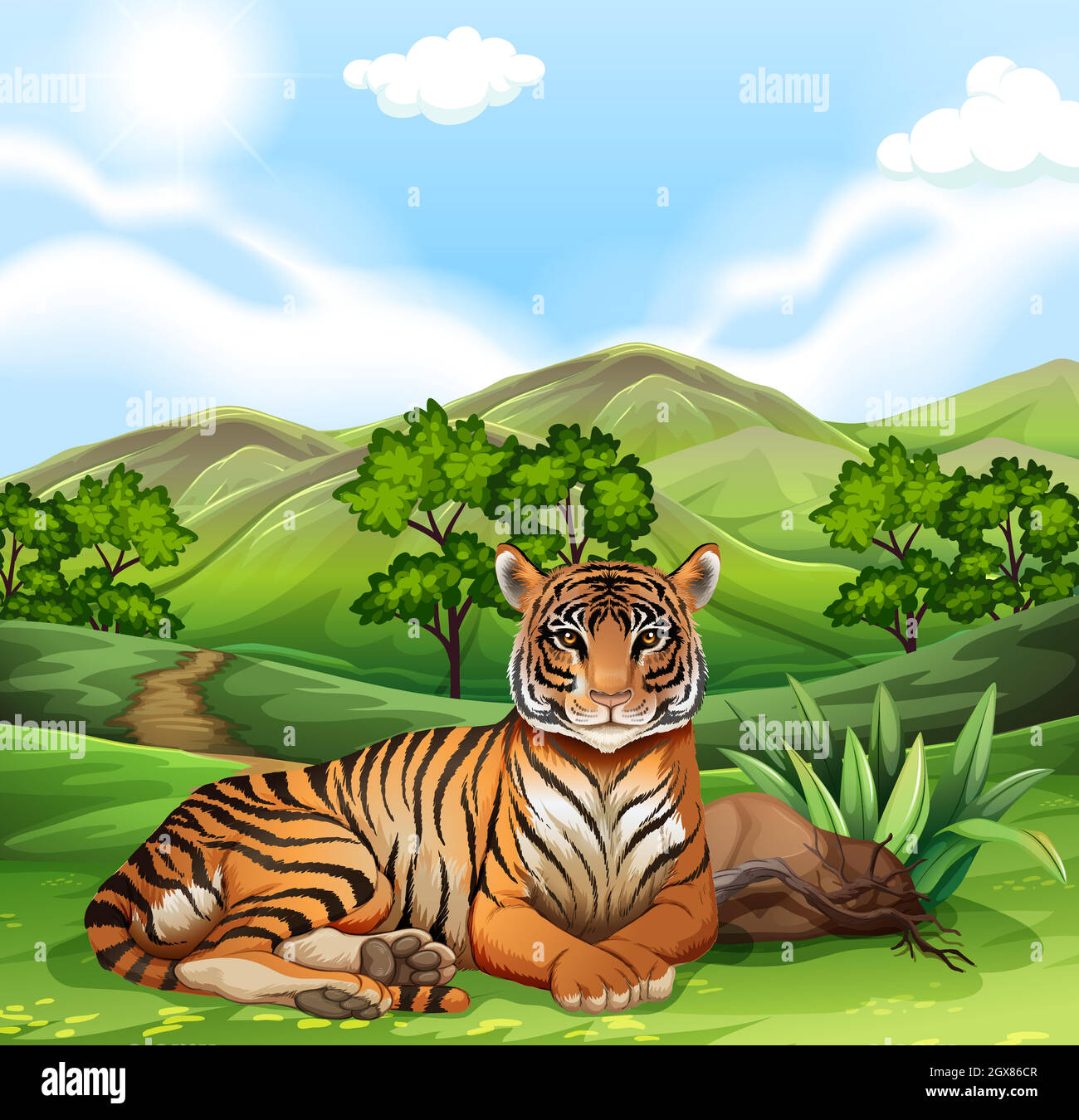 Tiger sitting in grass Stock Vector Images - Alamy