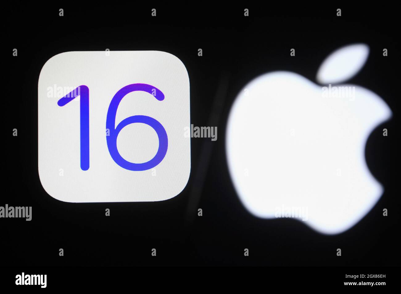 In this photo illustration, IOS 16 logo is seen on a smartphone screen ...