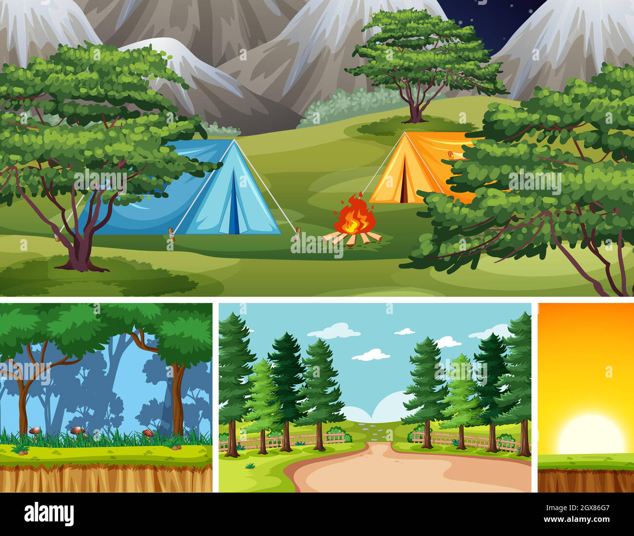 Four different scenes in nature setting cartoon style Stock Vector ...