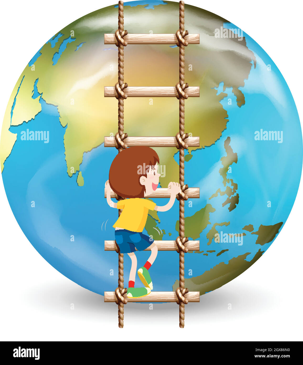 Boy climbing up ladder Stock Vector Image & Art - Alamy