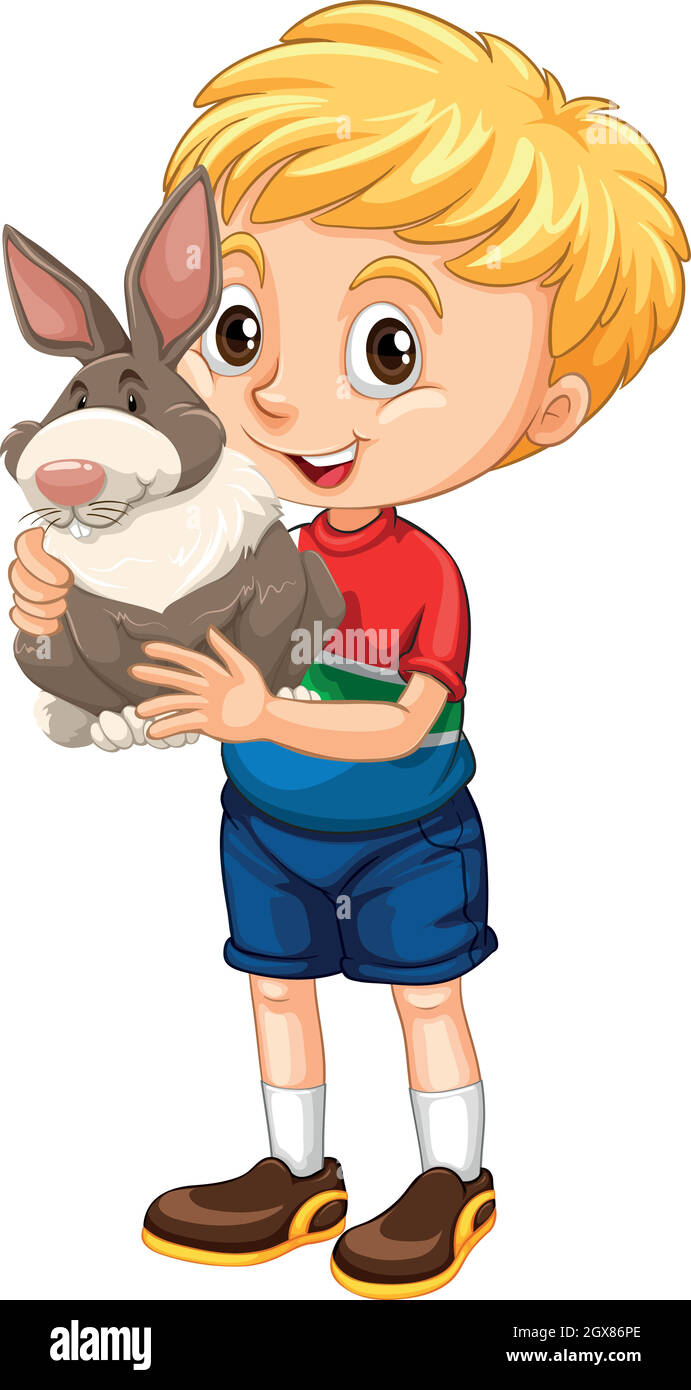 Little boy and gray rabbit Stock Vector Image & Art - Alamy