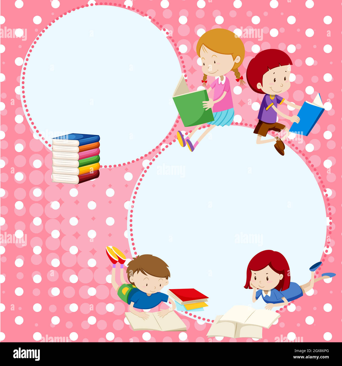 Border template with many children reading books Stock Vector Image ...