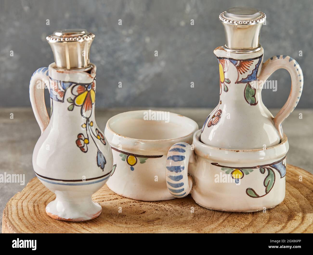 Antique crockery, two ceramic decanters for wine Stock Photo - Alamy