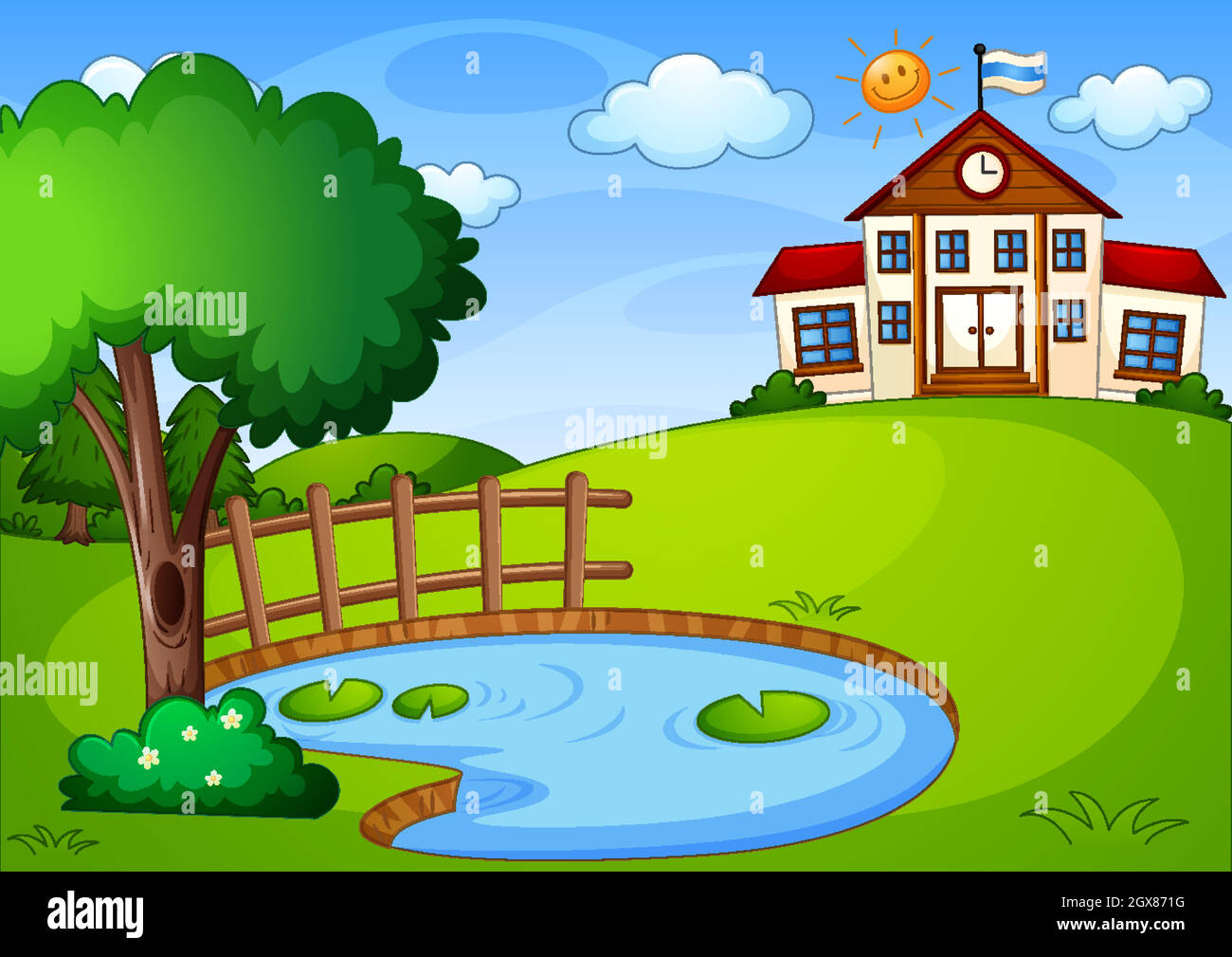 Empty scene with school building in nature Stock Vector Image & Art - Alamy