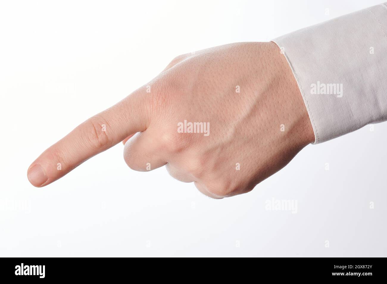 Hand pointing to spot close up view. Touching finger theme Stock Photo ...