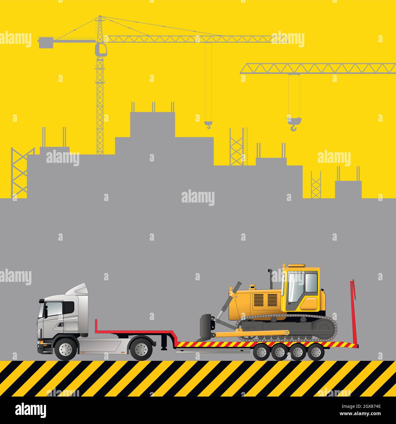 Transportation of a bulldozer on a low loader. Construction machinery ...