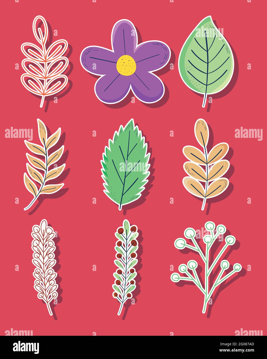 flower and leaves icon set Stock Vector Image & Art - Alamy