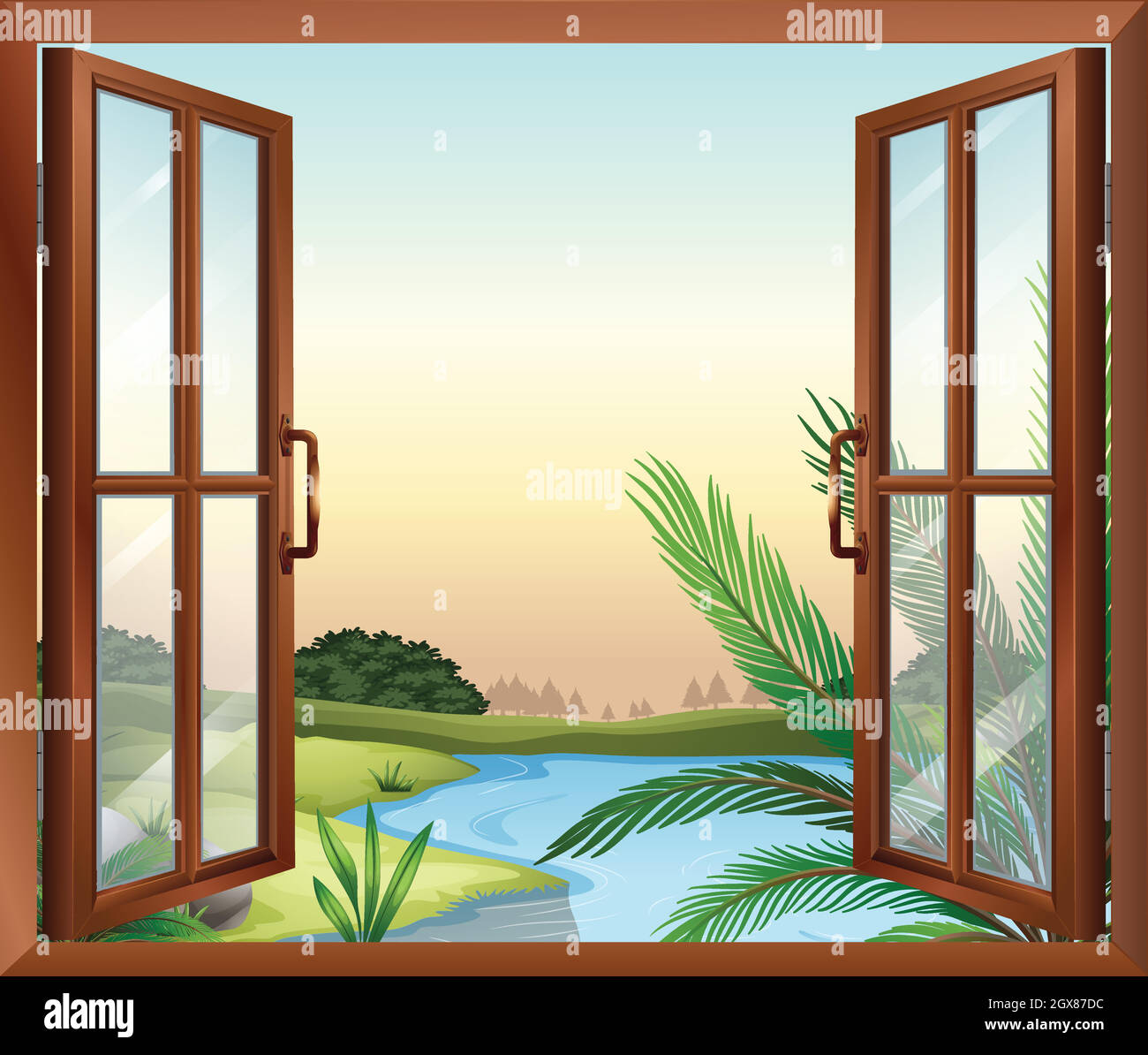 A window overlooking the view of nature Stock Vector Image & Art - Alamy