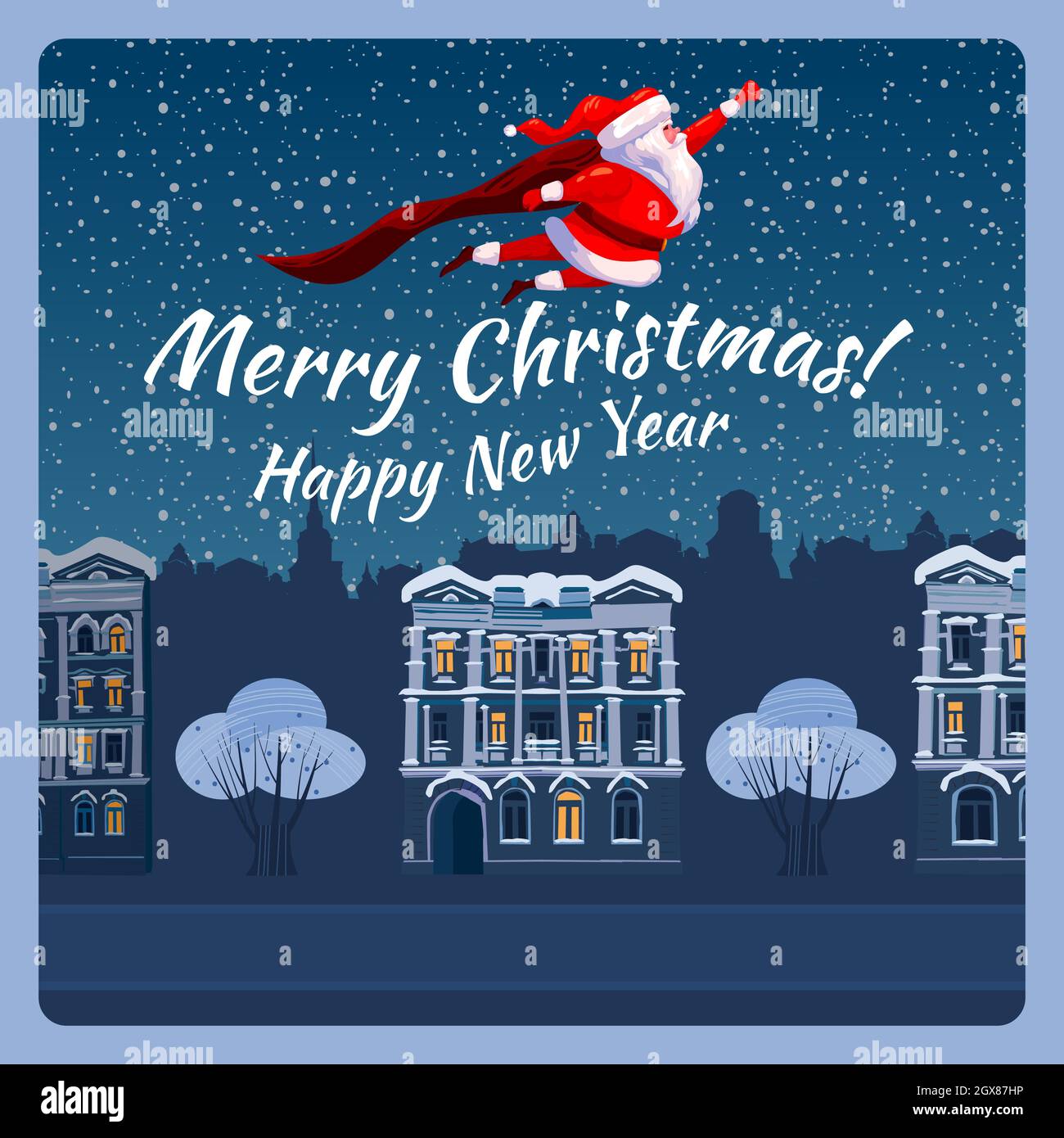 Santa Claus funny as Superhero wearing cape flying over the night old ...