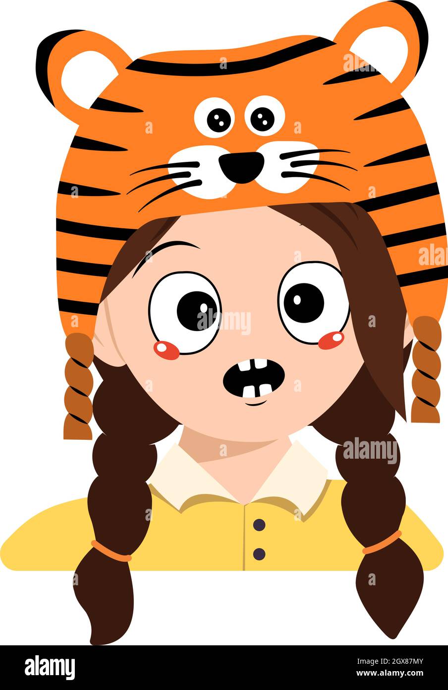 Avatar of girl with emotions panic, surprised face, shocked eyes in ...