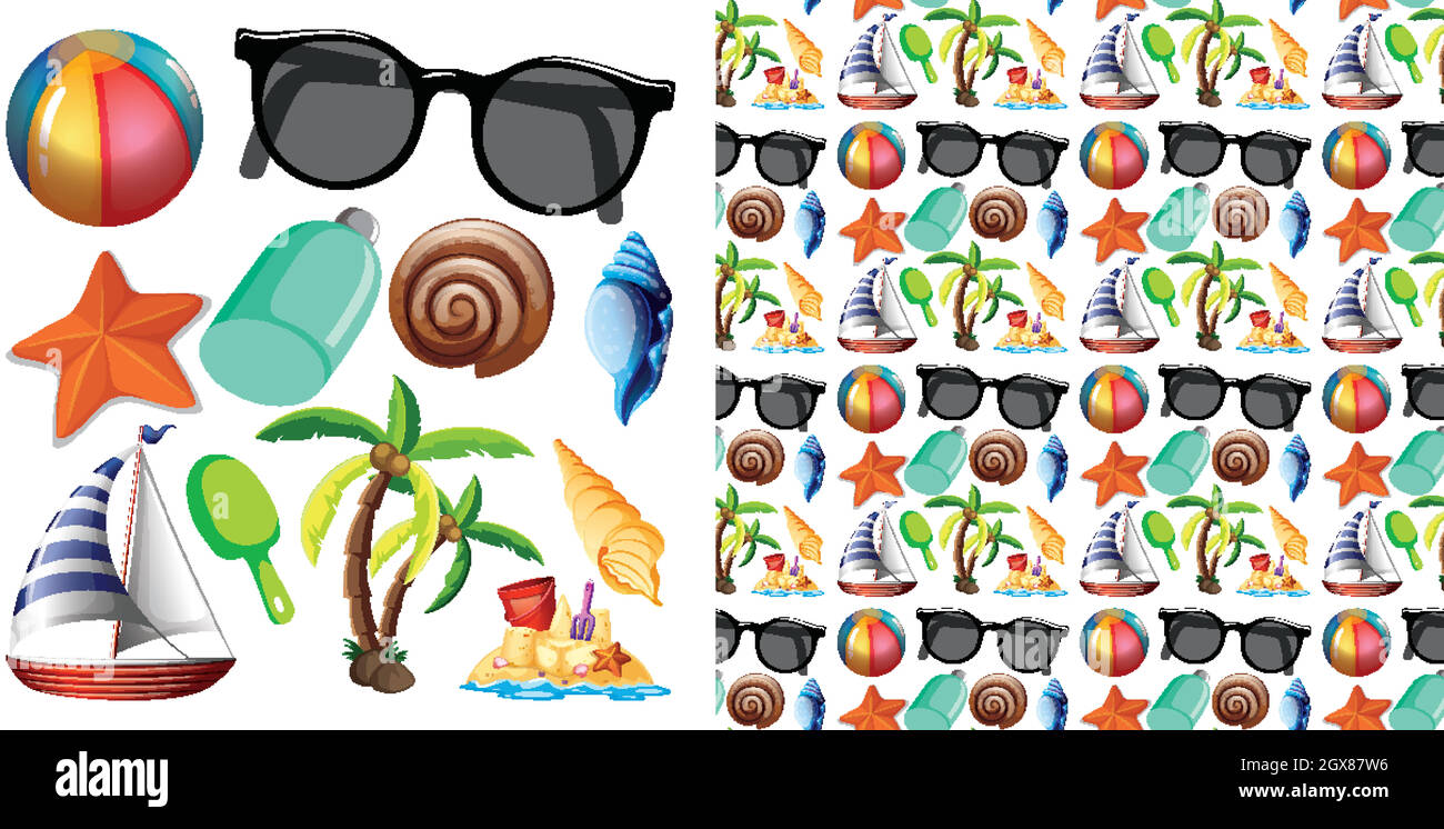 Seamless background design with isolated objects theme summer Stock ...