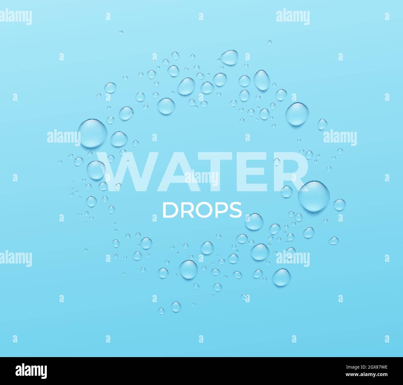Round frame of realistic water droplets. Realistic Water Drops on blue ...