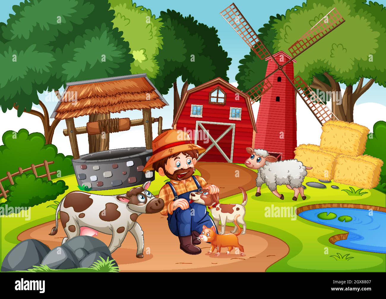 Rural scene sheep farm Stock Vector Images - Alamy