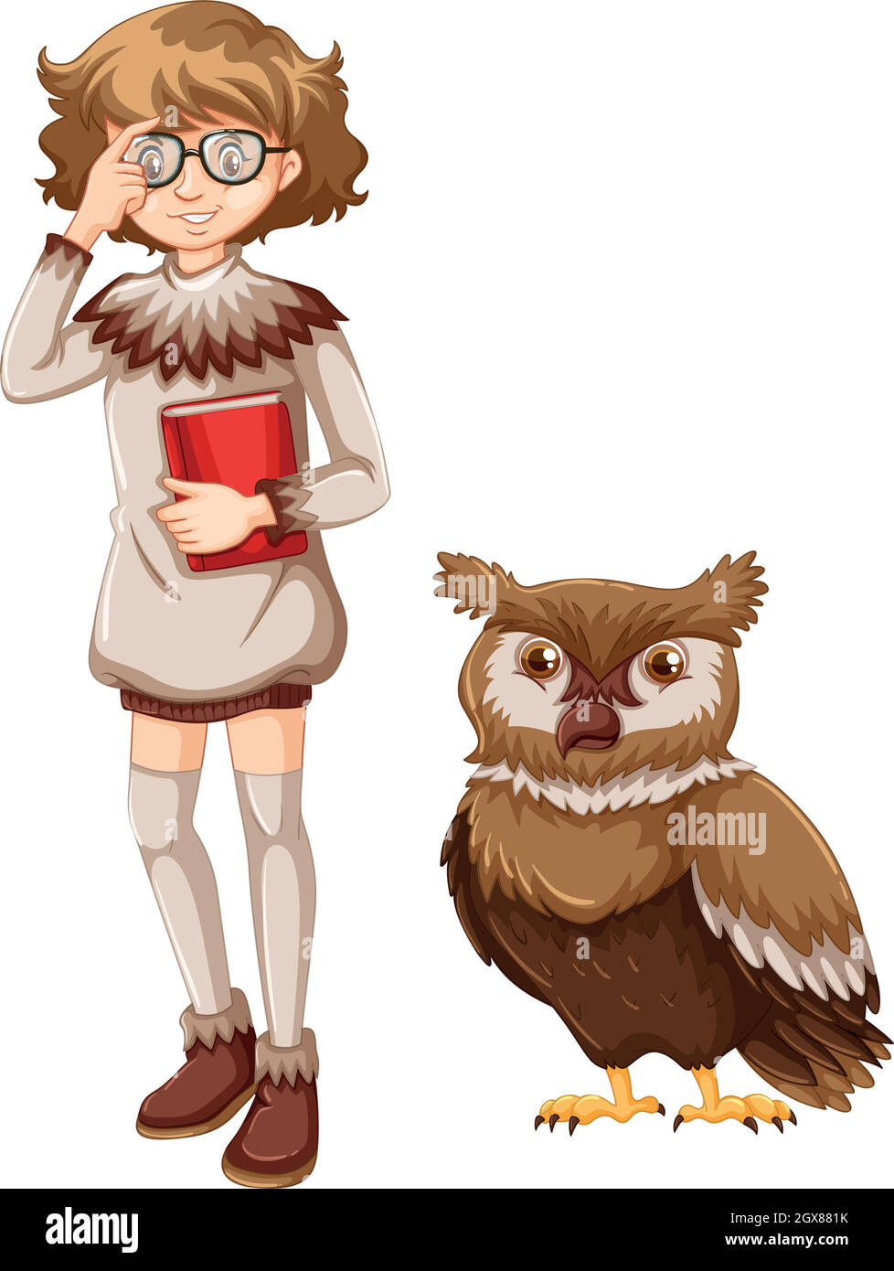 Woman and brown owl on white background Stock Vector Image & Art - Alamy