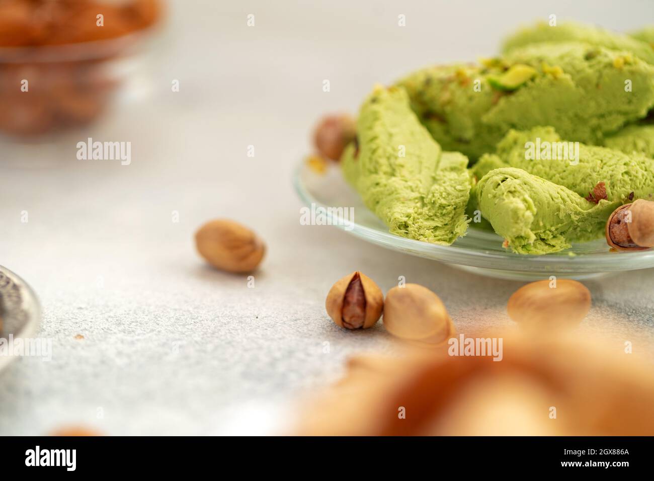 Close up of colorful Turkish halva sweets on gray surface Stock Photo ...
