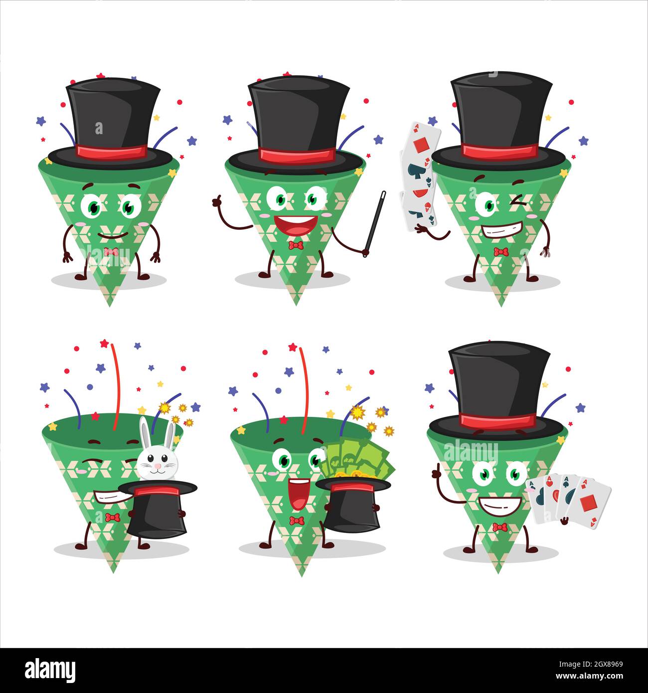A dark green party popper with confetti Magician cartoon character ...