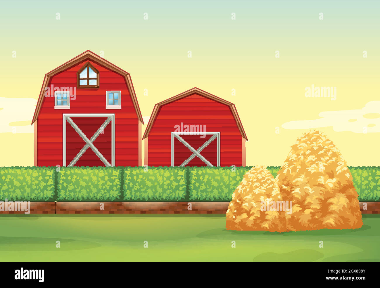 Farm scene with barns and haystacks Stock Vector Image & Art - Alamy