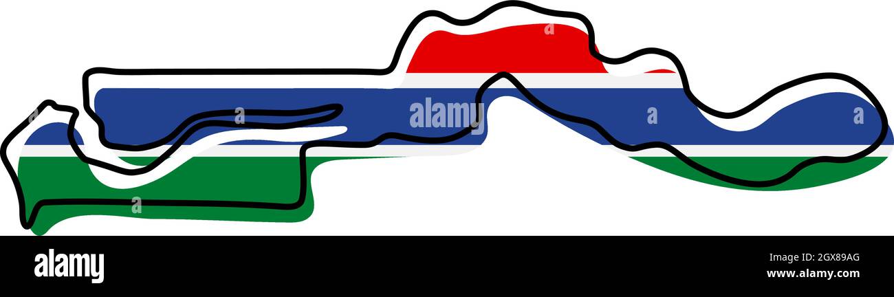 Stylized Outline Map Of Gambia With National Flag Icon Flag Color Map