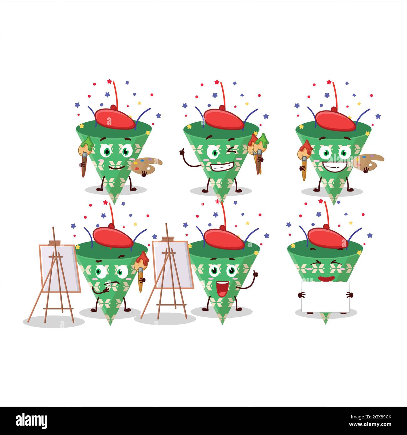 Artistic Artist of dark green party popper with confetti cartoon ...