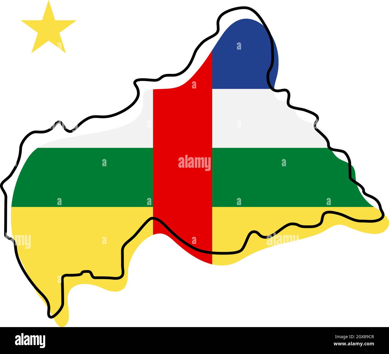 Stylized outline map of Central African Republic with national flag ...
