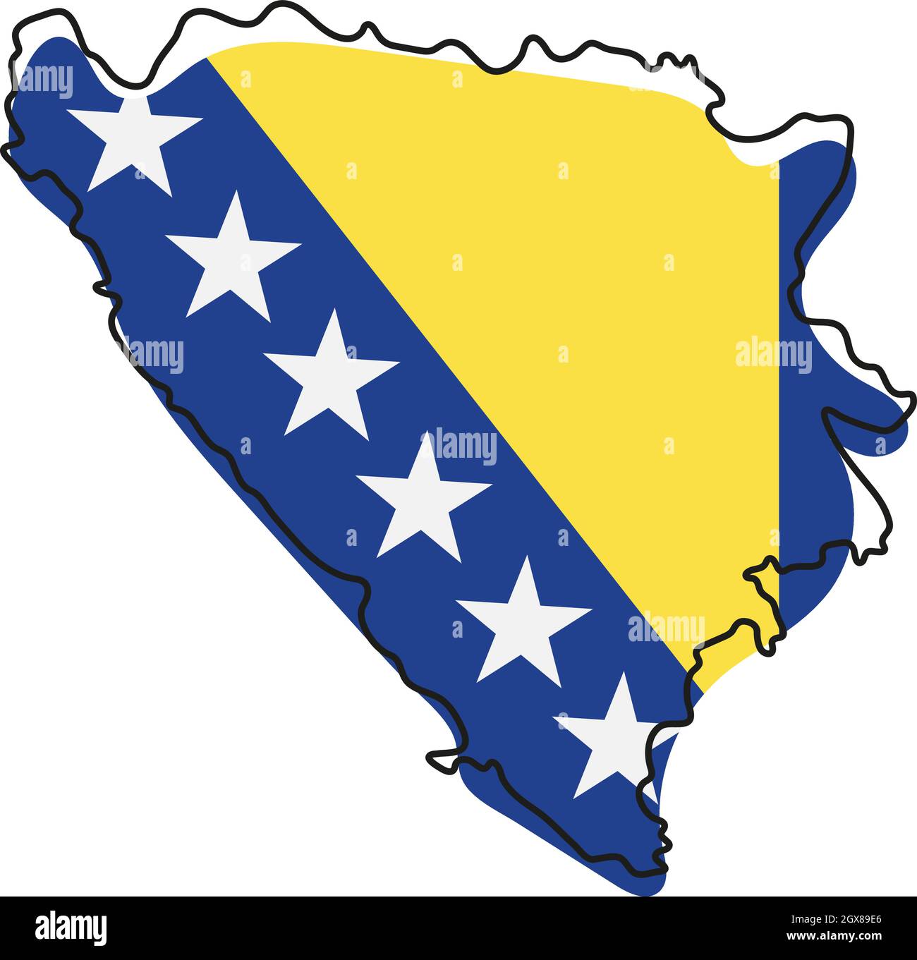 Stylized outline map of Bosnia and Herzegovina with national flag icon ...
