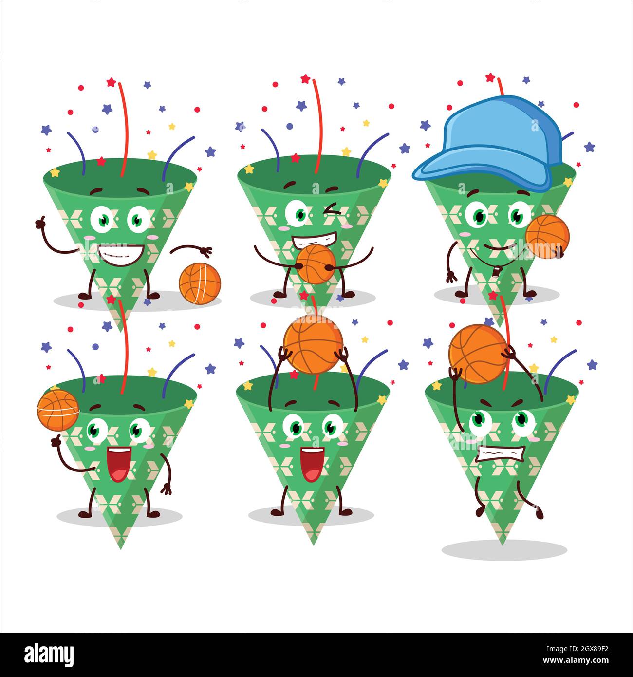 Talented dark green party popper with confetti cartoon character as a ...