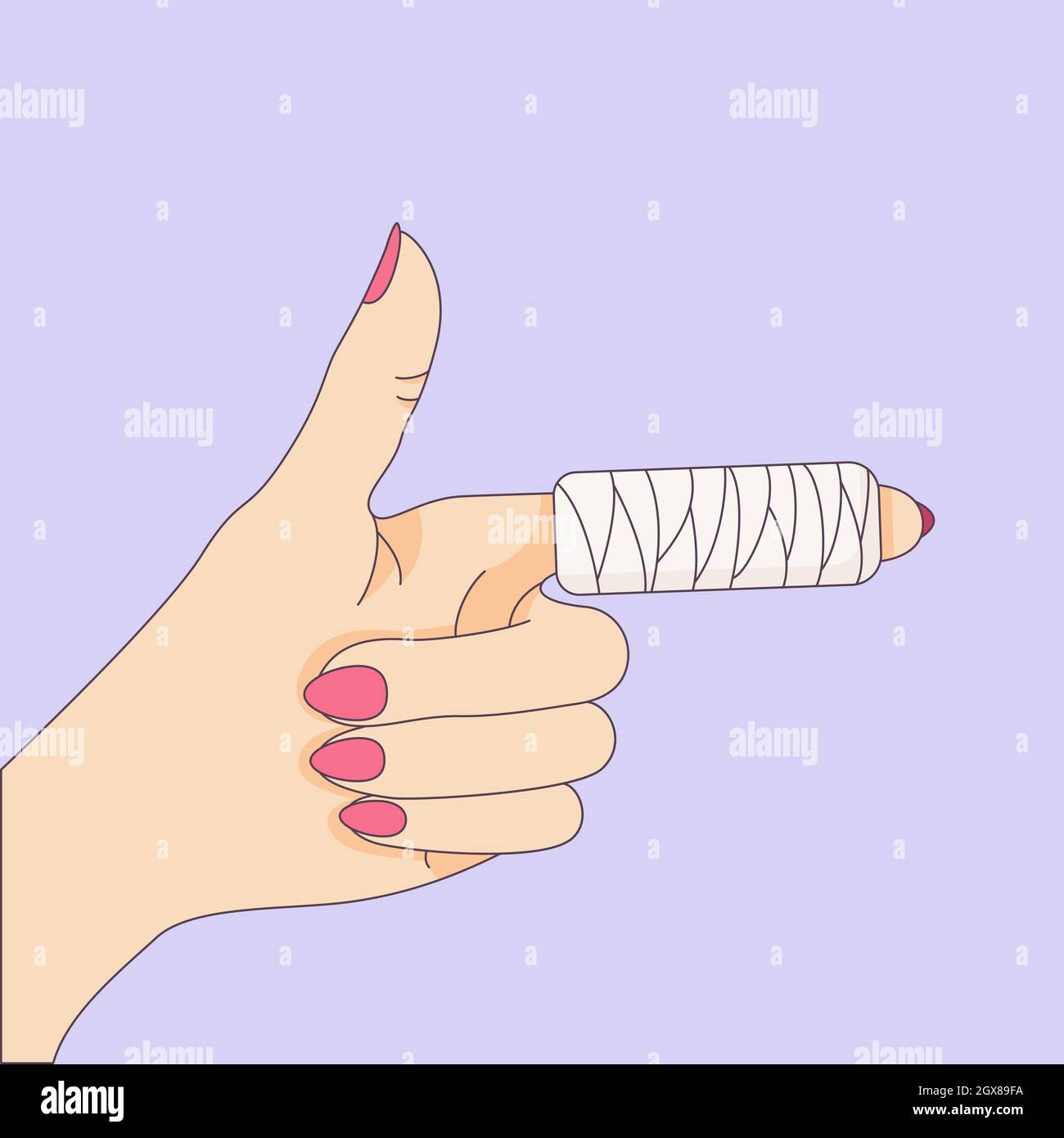 Broken finger in in a cast bandage, orthopedic gypsum, injury bone ...