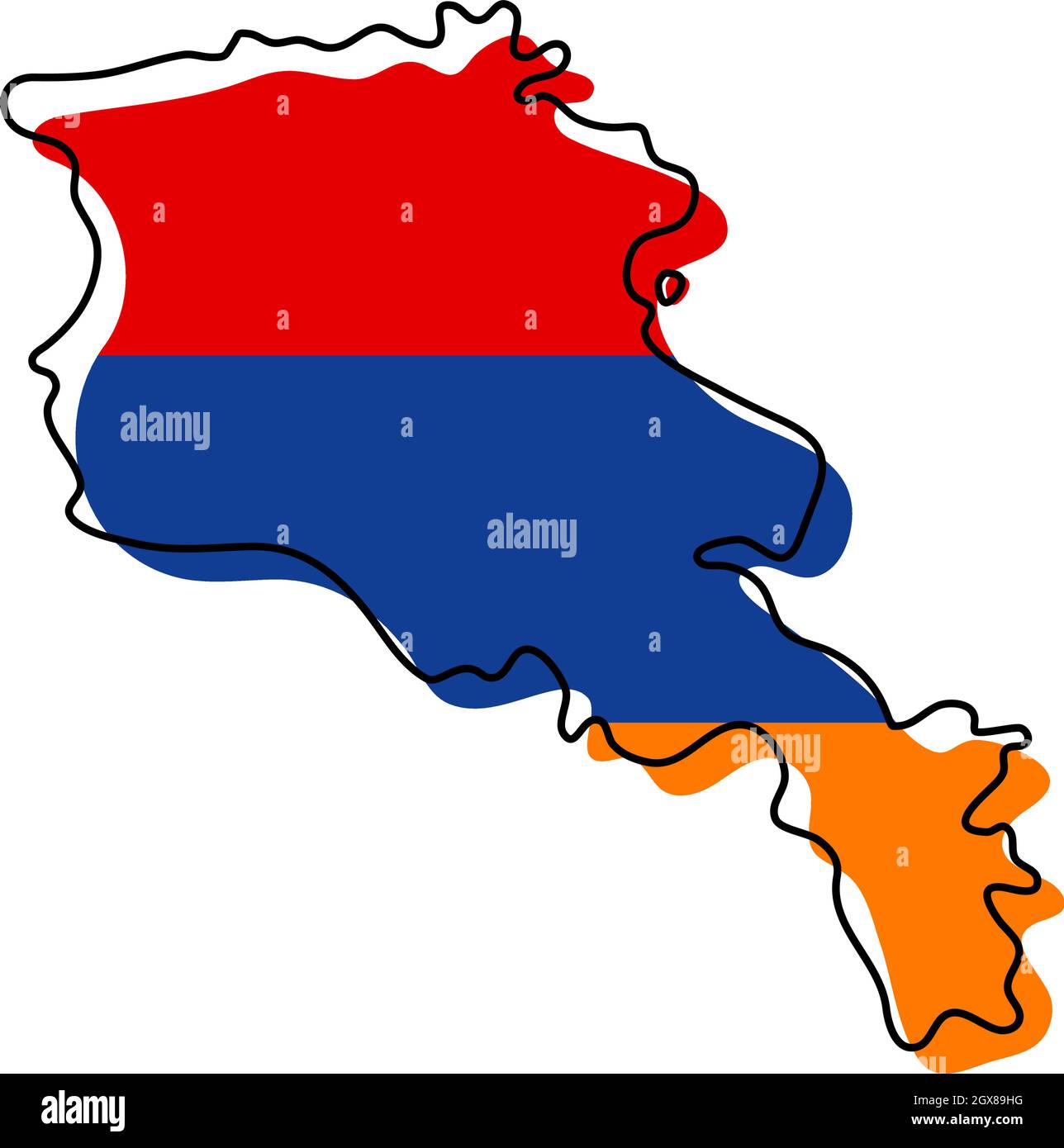 Stylized outline map of Armenia with national flag icon. Flag color map ...