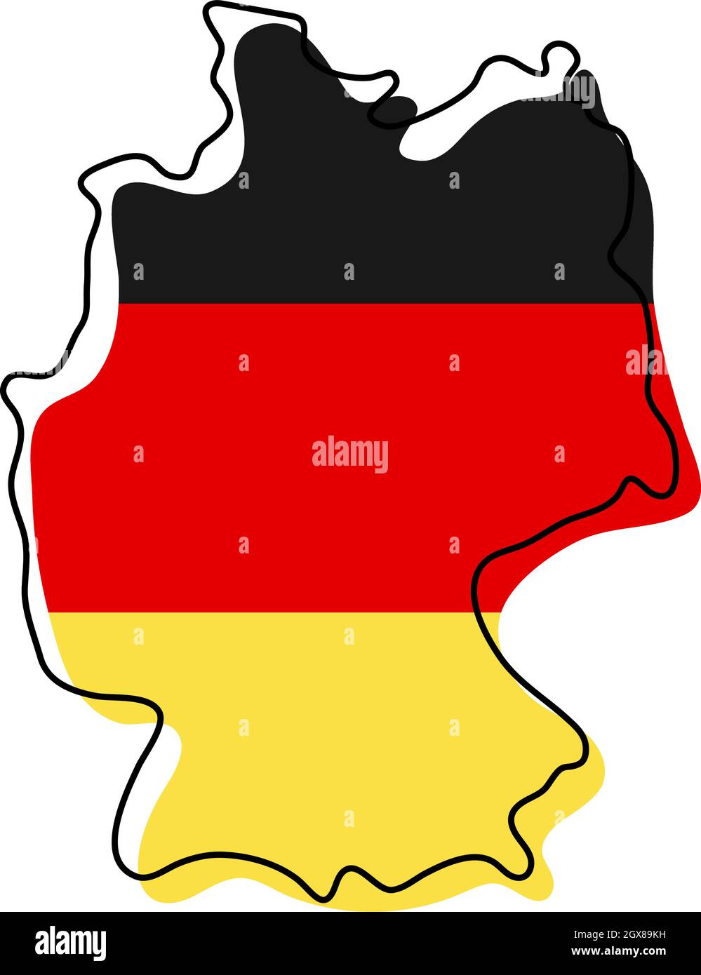 Stylized outline map of Germany with national flag icon. Flag color map ...