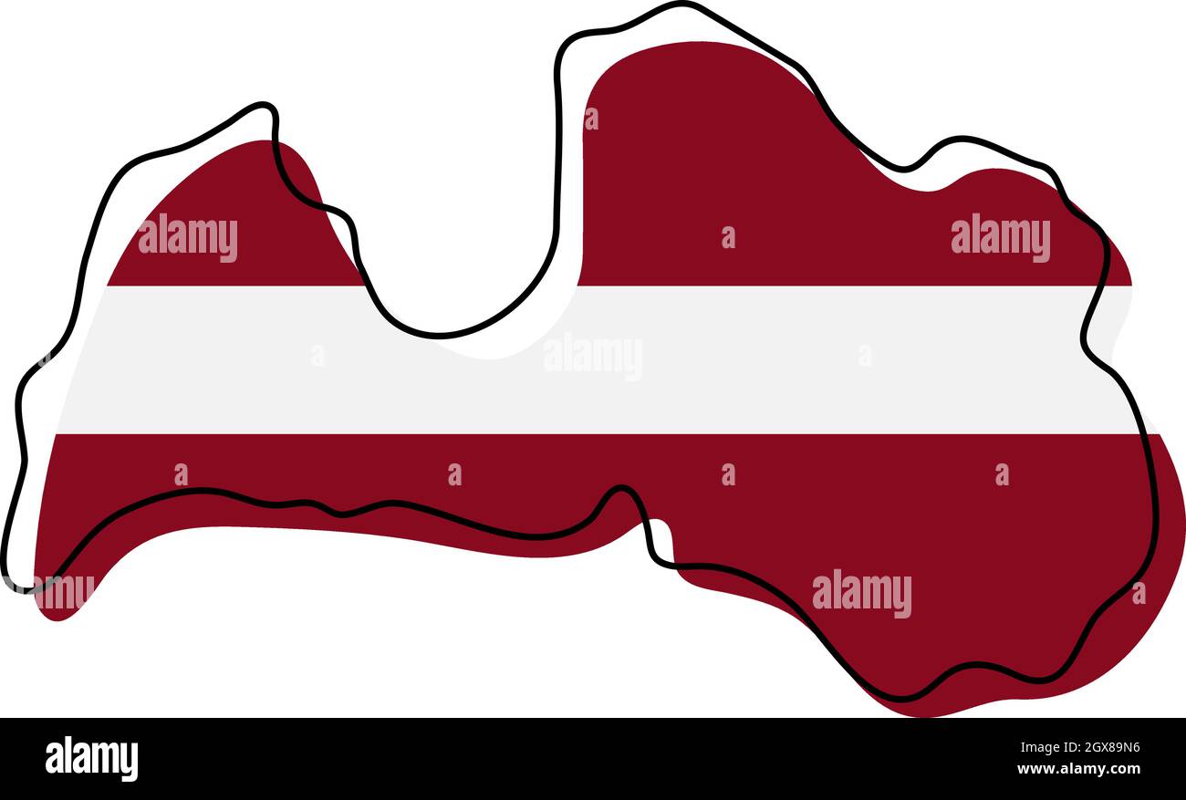Stylized outline map of Latvia with national flag icon. Flag color map of Latvia vector ...