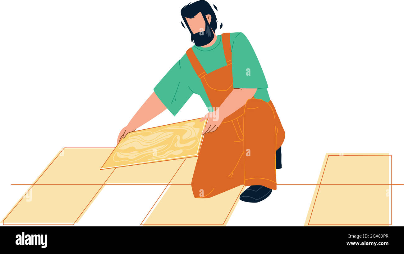 Tiler Man Installing Ceramic Floor Tiles Vector Stock Vector Image ...