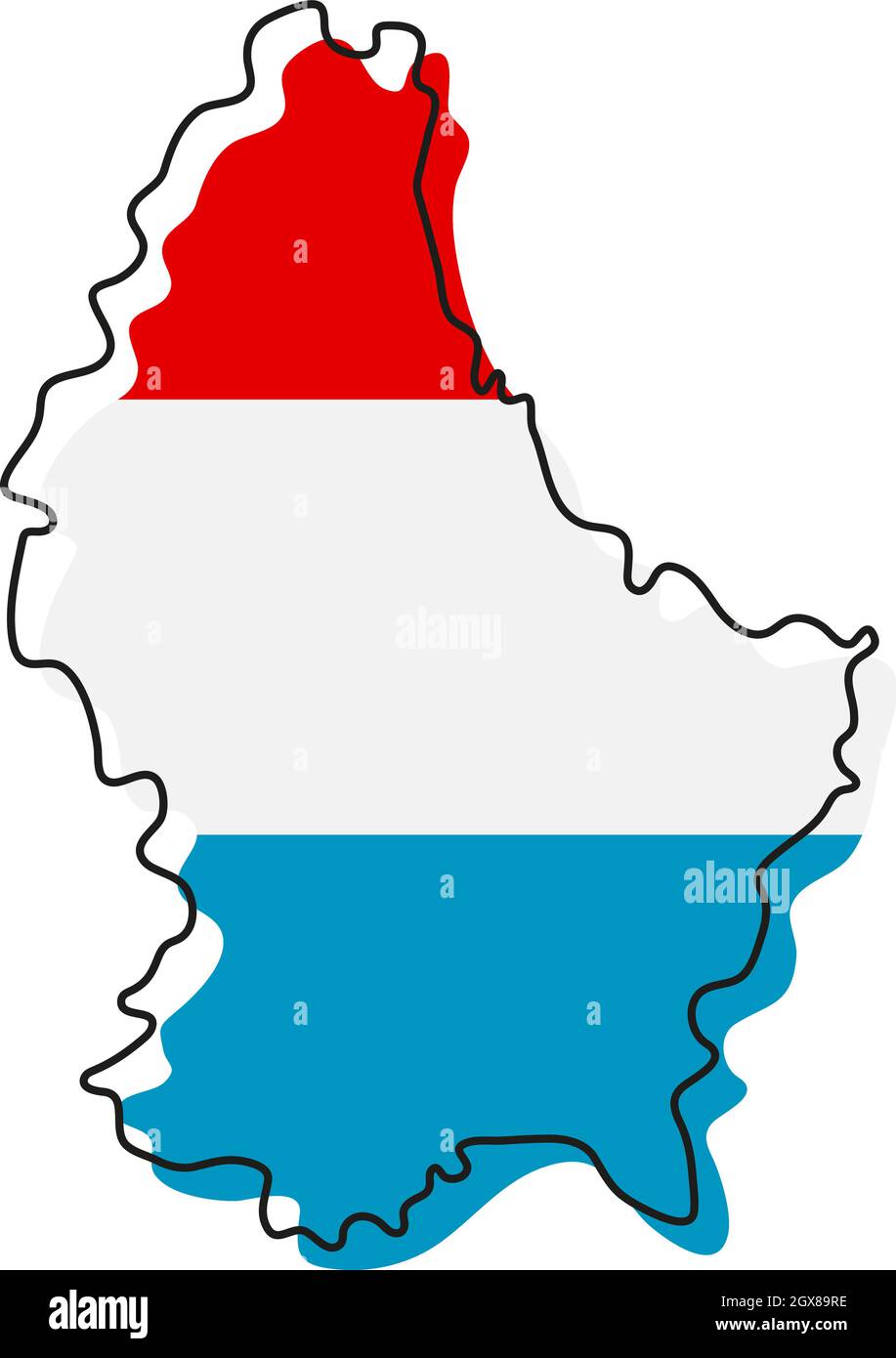 Stylized outline map of Luxembourg with national flag icon. Flag color ...