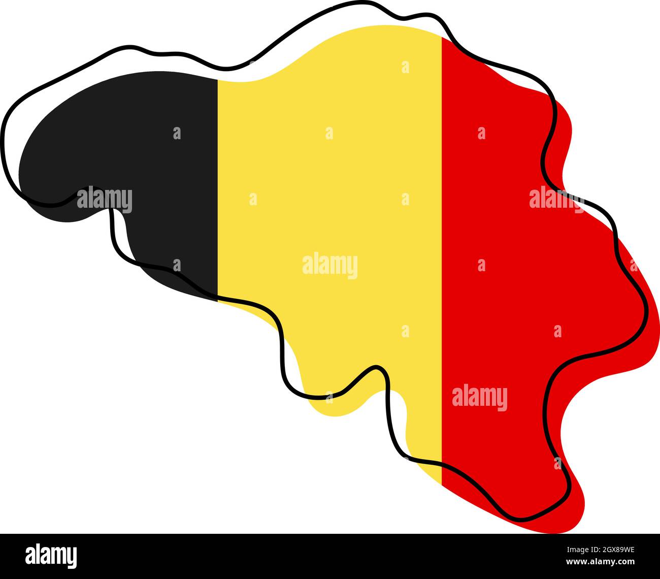Stylized outline map of Belgium with national flag icon. Flag color map ...