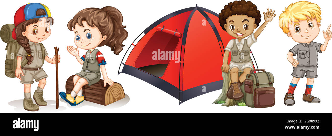 Children camping and hiking Stock Vector Image & Art - Alamy