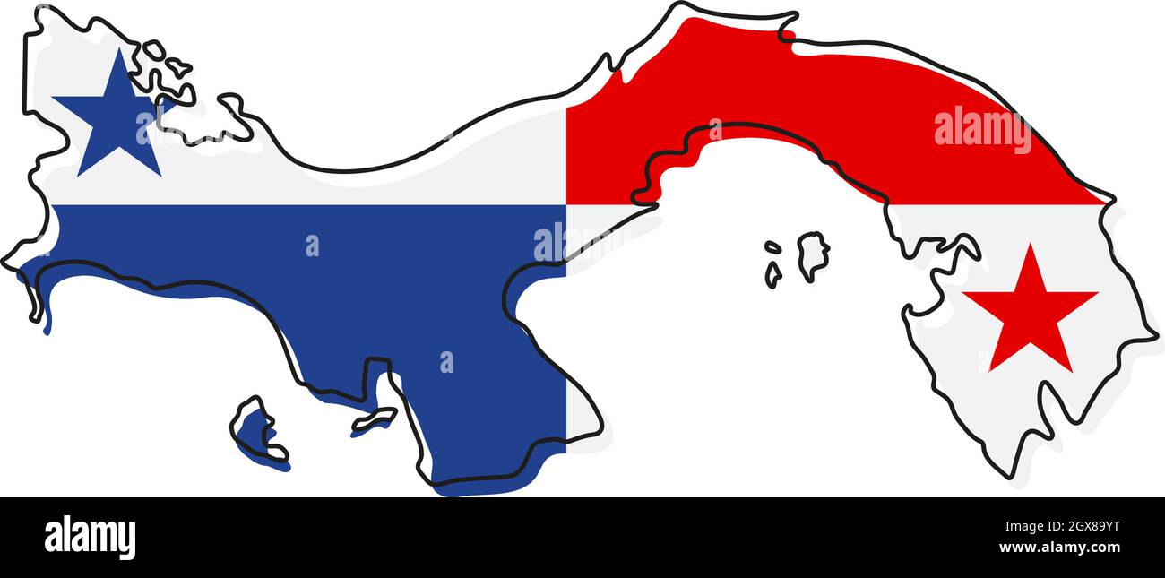 Stylized outline map of Panama with national flag icon. Flag color map ...