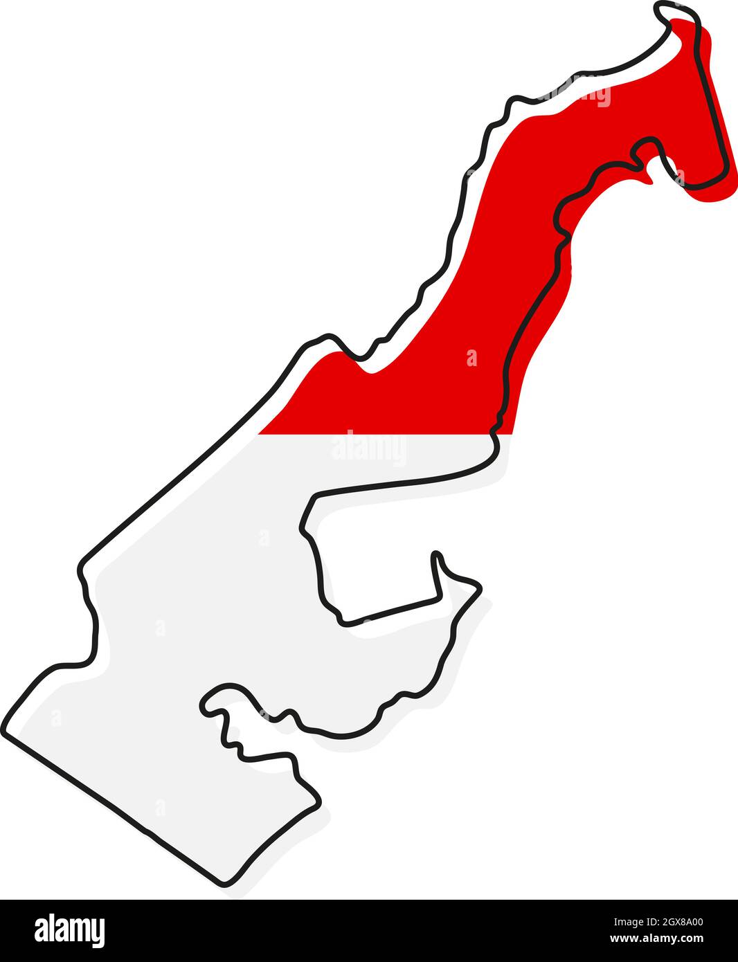 Stylized outline map of Monaco with national flag icon. Flag color map ...