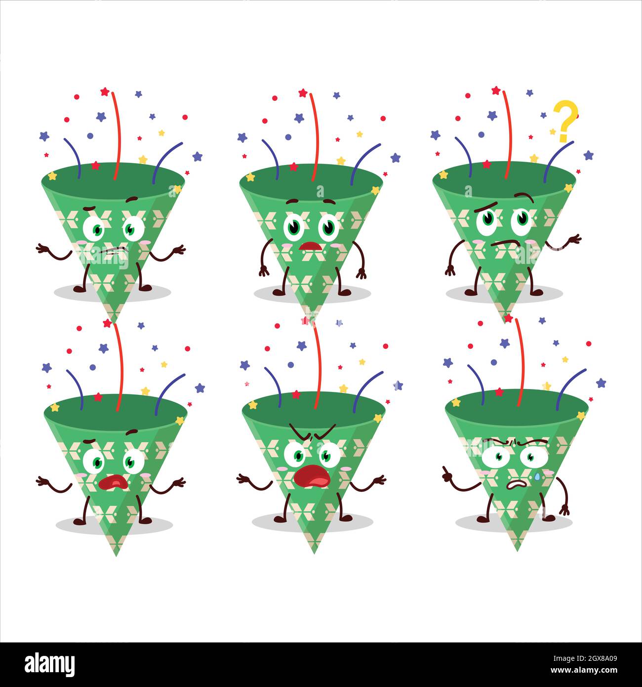 Cartoon character of dark green party popper with confetti with what ...