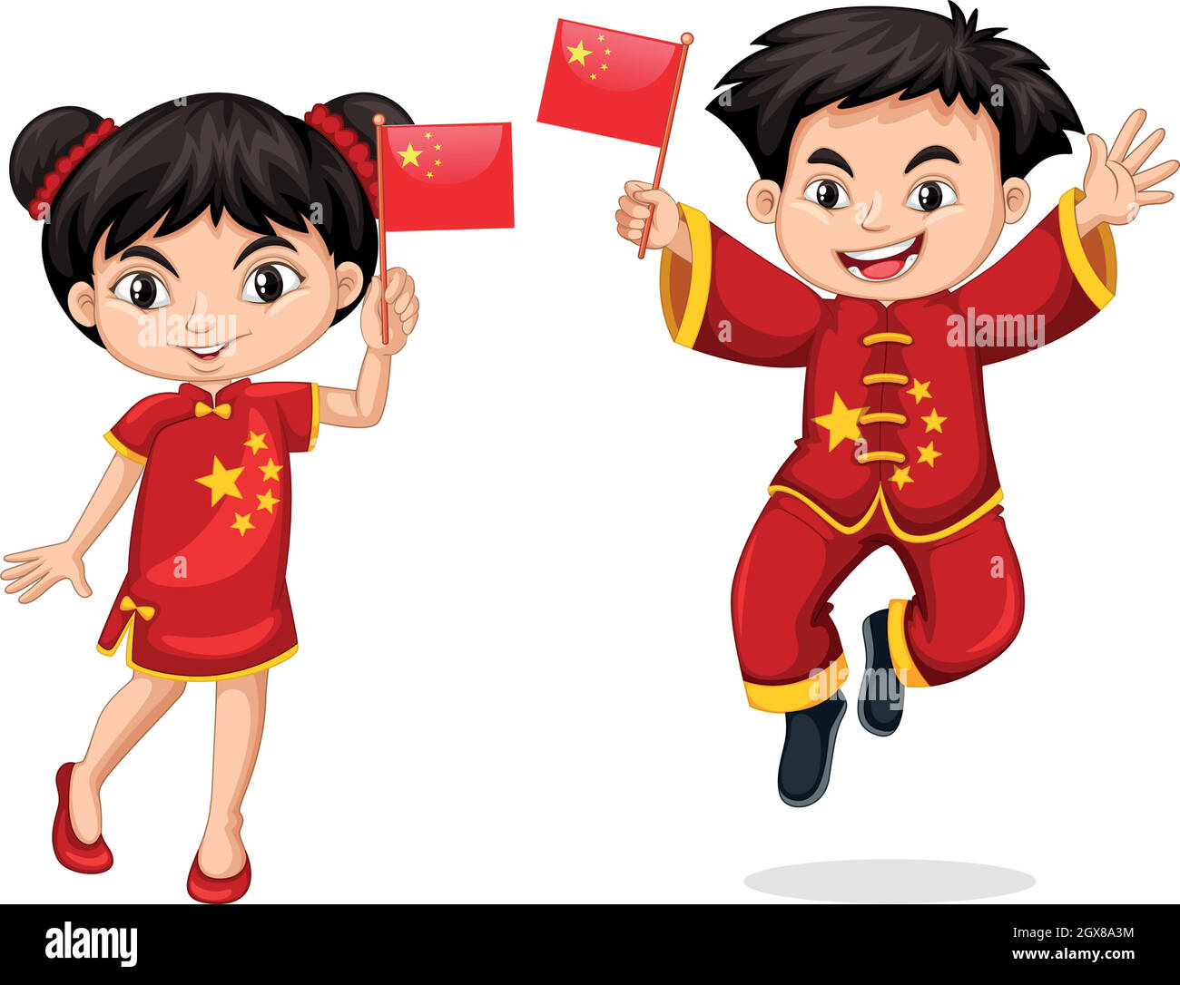 Chinese kids holding flag Stock Vector Image & Art - Alamy