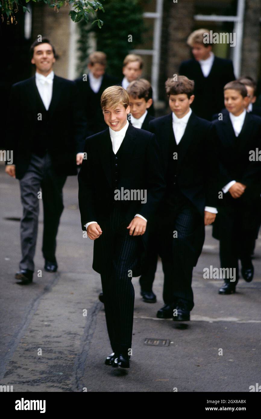 Prince William of Wales leads his class mates to lessons on his first ...