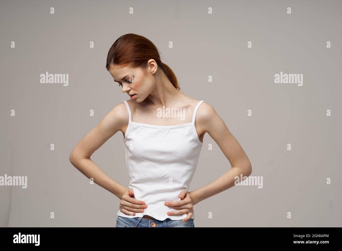 woman groin pain intimate illness gynecology discomfort studio ...