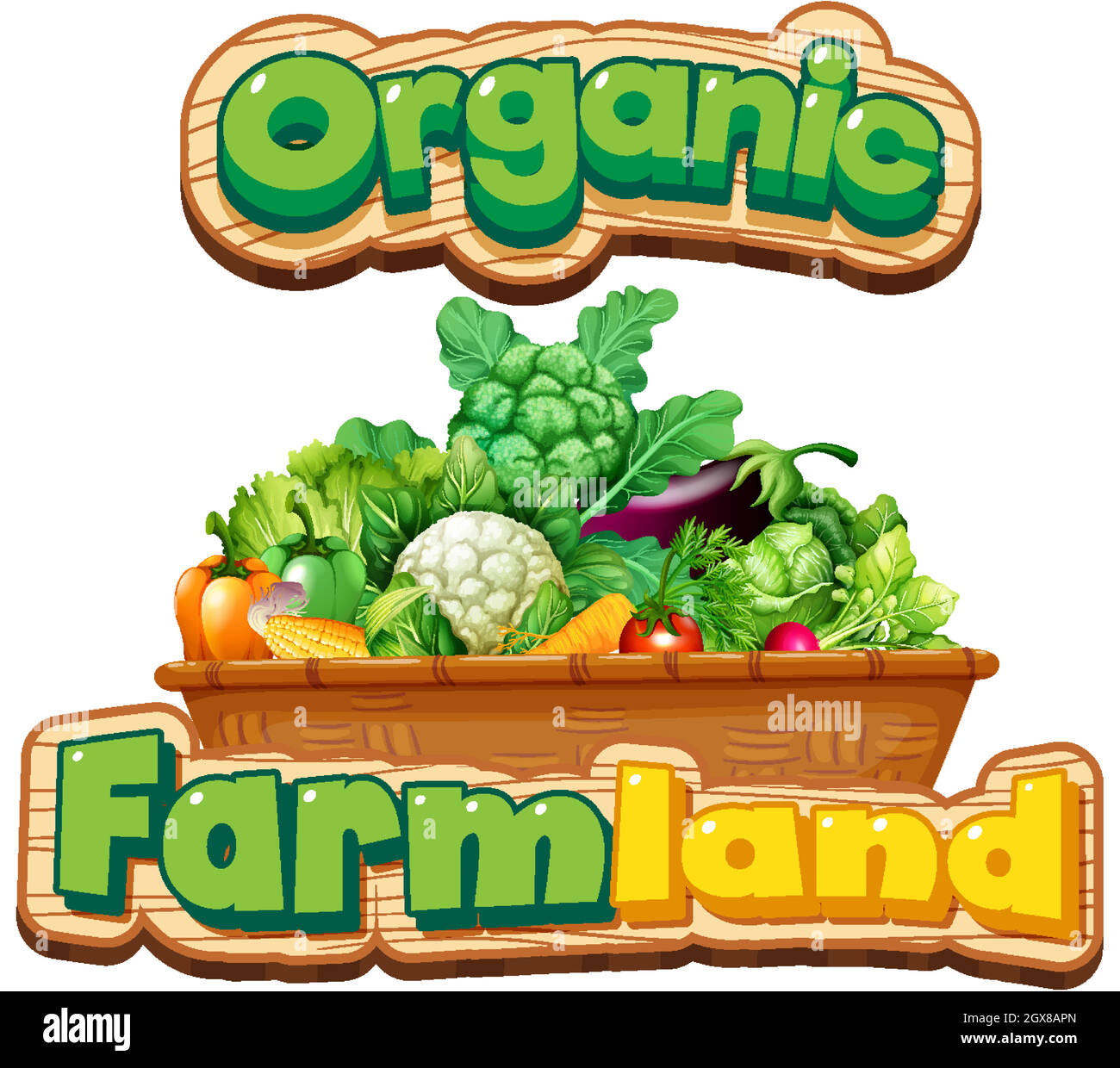 Font design for word organic with many vegetables in basket Stock ...