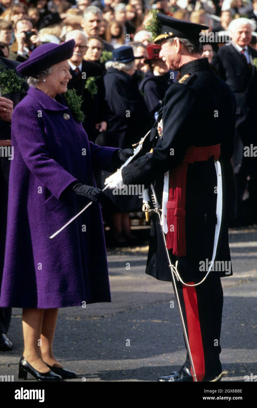 Queen Elizabeth II at Chelsea Army Barracks on St. Patricks Day Stock ...