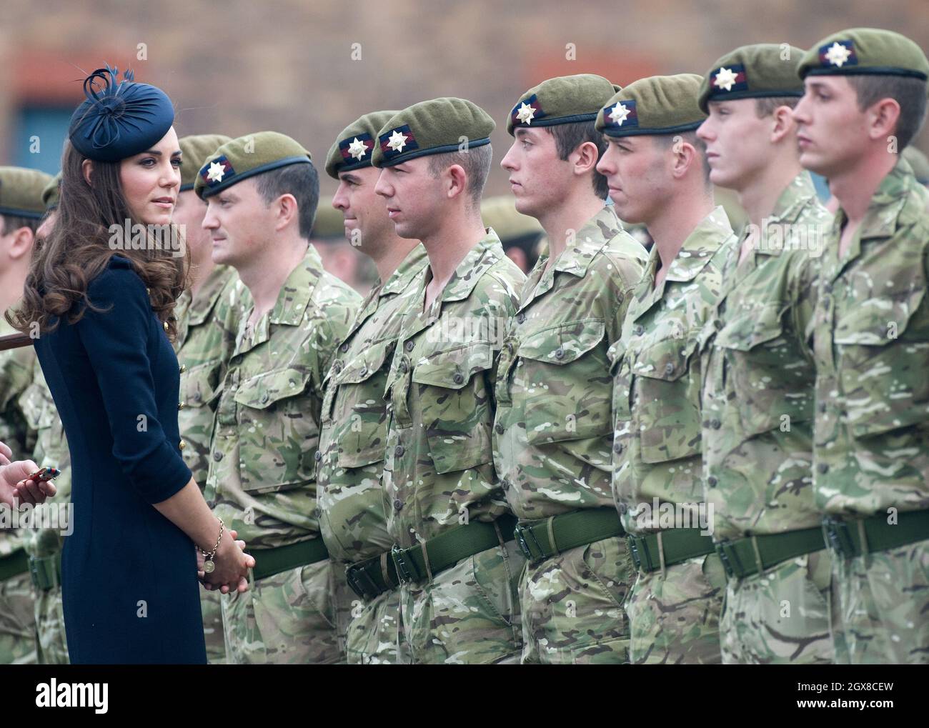 Catherine, Duchess of Cambridge talks to soldiers as she attends a ...