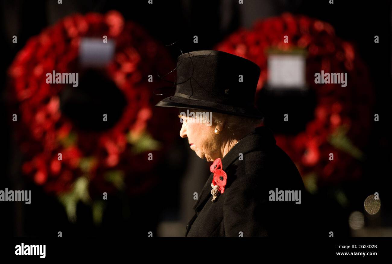 Queen Elizabeth ll attends the Remembrance Day Ceremony at the Cenotaph ...