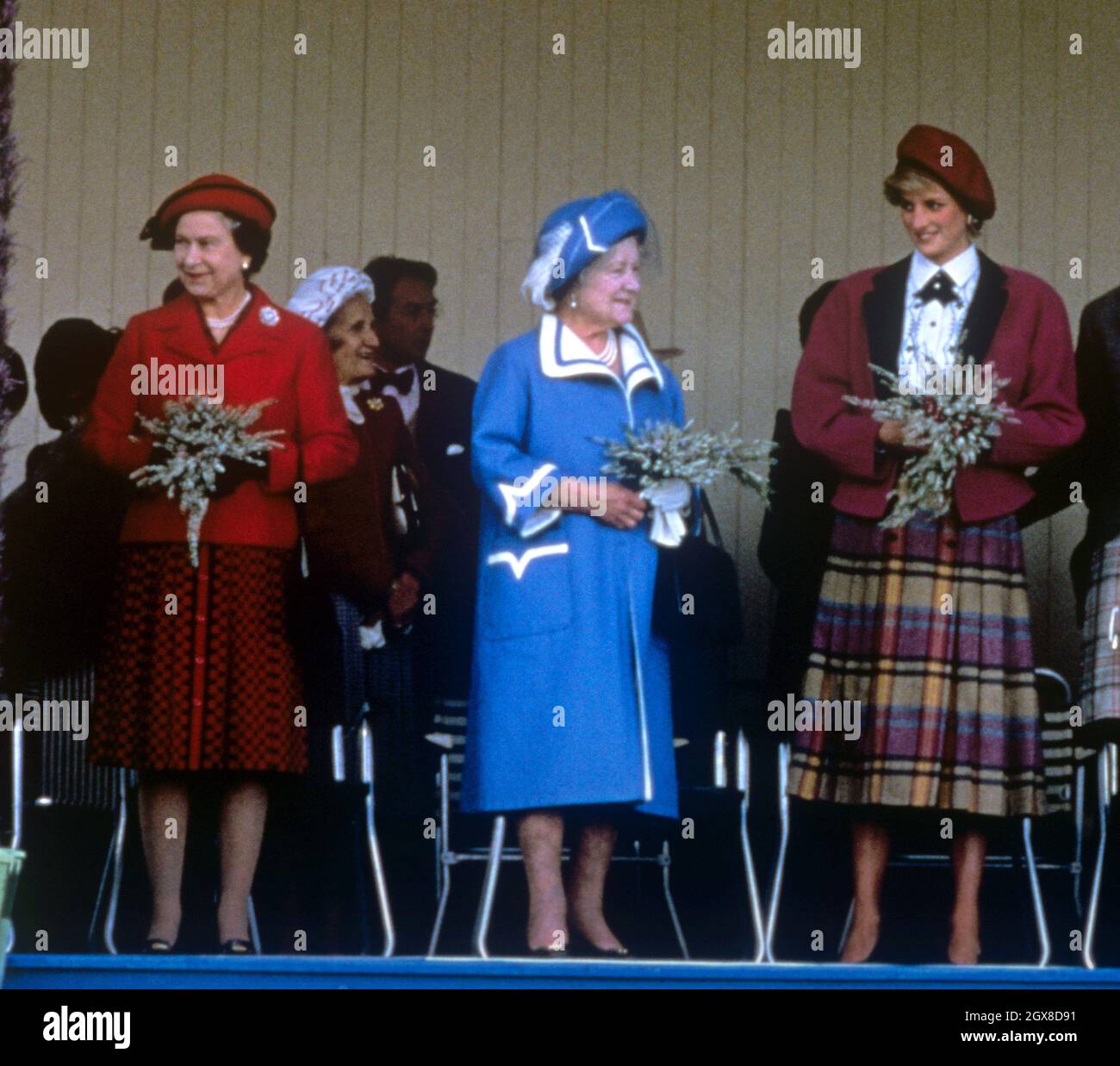 Queen Elizabeth II, The Queen Mother and the Princess of Wales watching ...