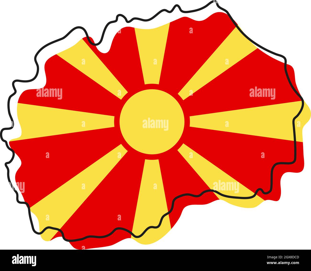 Stylized outline map of Macedonia with national flag icon. Flag color ...
